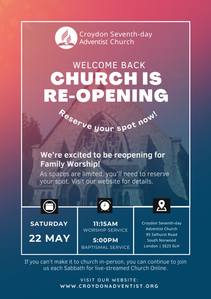 Church Reopening – Croydon Seventh-day Adventist Church