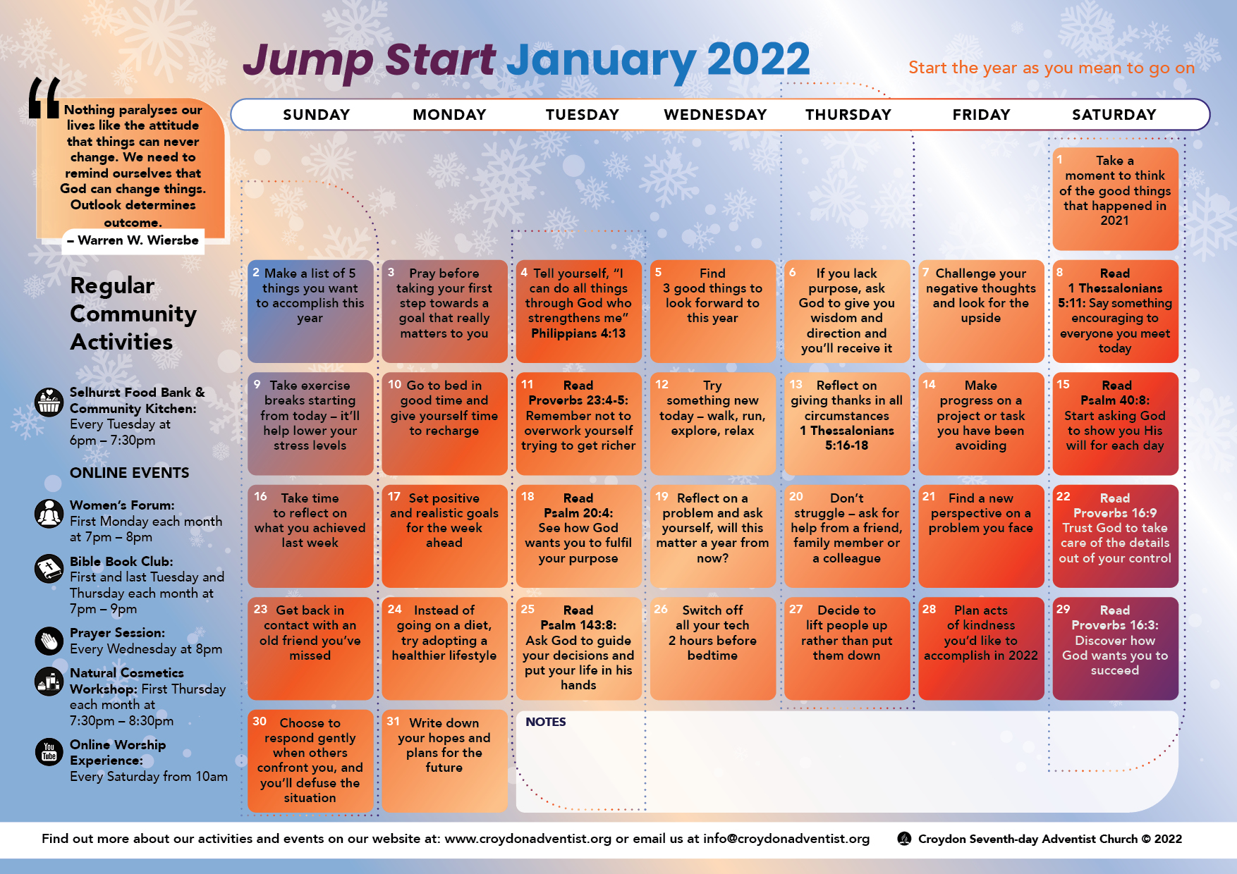 Monthly Inspiration Calendars – Croydon Seventh-day Adventist Church