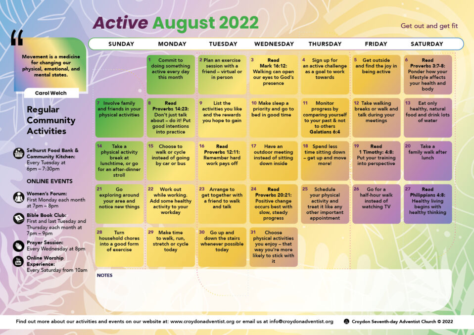 Monthly Inspiration Calendars – Croydon Seventh-day Adventist Church