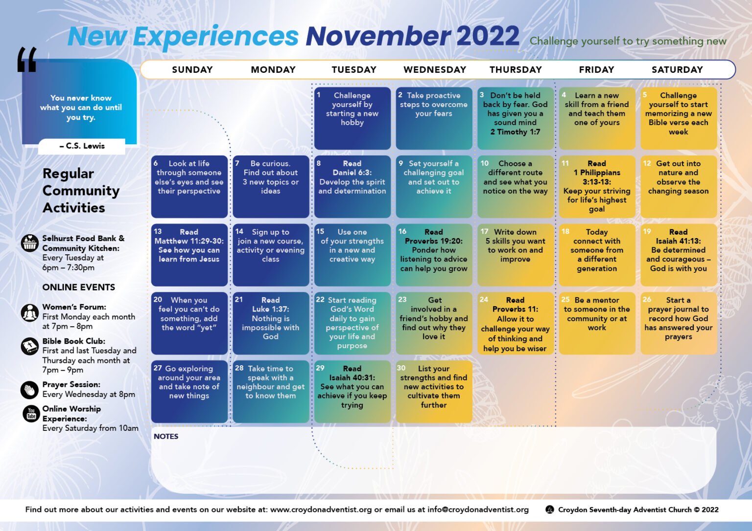 Monthly Inspiration Calendars – Croydon Seventh-day Adventist Church